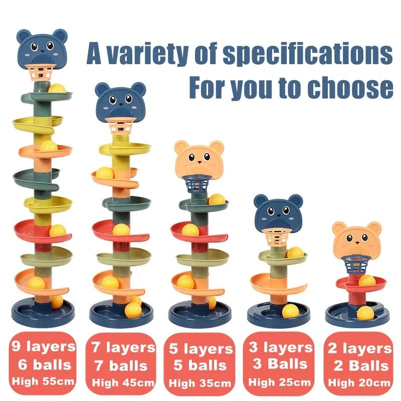 Baby Rotating Track Stacking Montessori Rolling Ball Tower Toys Early ...