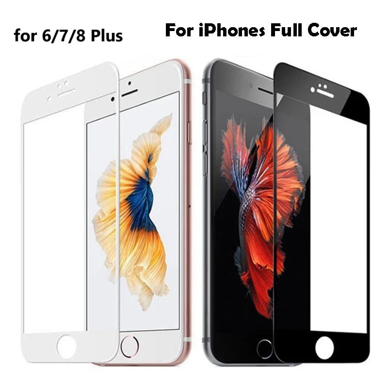 1Pcs White/Black Screen Protector Tempered Glass for iPhone 6 7 8 Plus ...