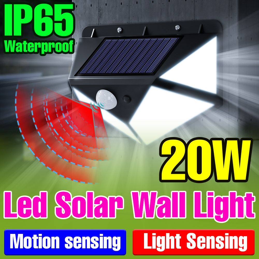 2000LM Solar LED Exterior Wall Lamp 20W PIR Motion Sensing Area Street ...