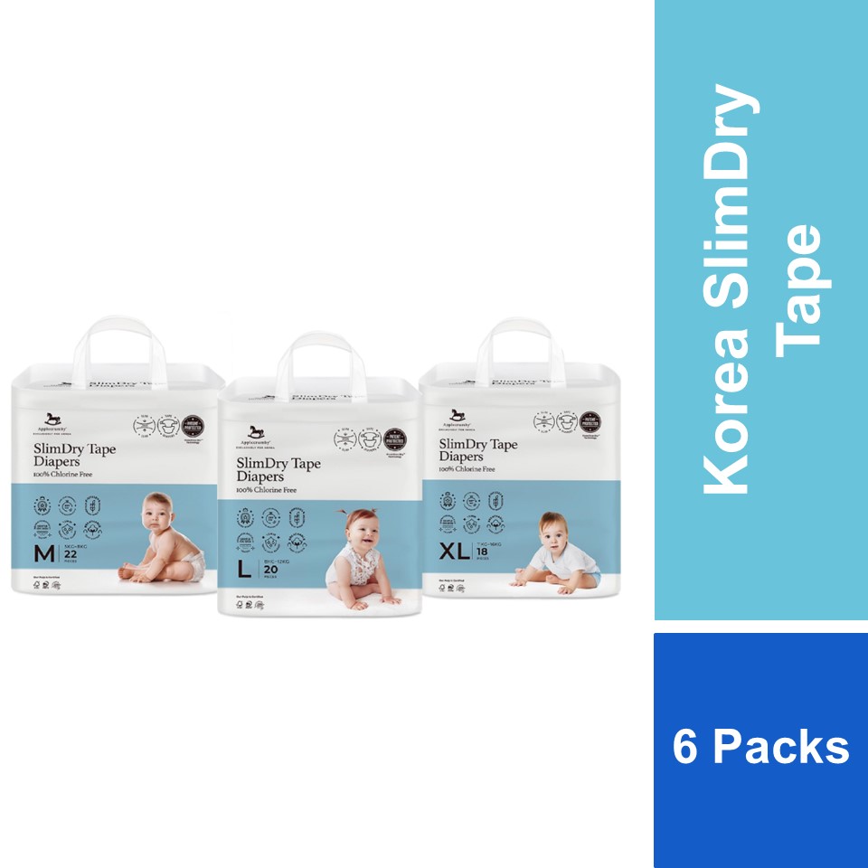 Applecrumby® Korea SlimDry EasyDay Tape Diapers M22 / L20 / XL18 (Mini ...
