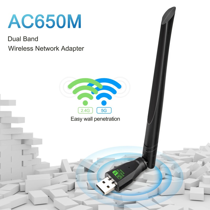 USB WiFi Adapter AC650Mbps Dual Band Wireless Network Adapter for PC ...