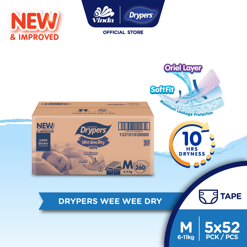 Drypers Wee Wee Dry Baby Diapers M52 (5 Packs) | Shopee Malaysia