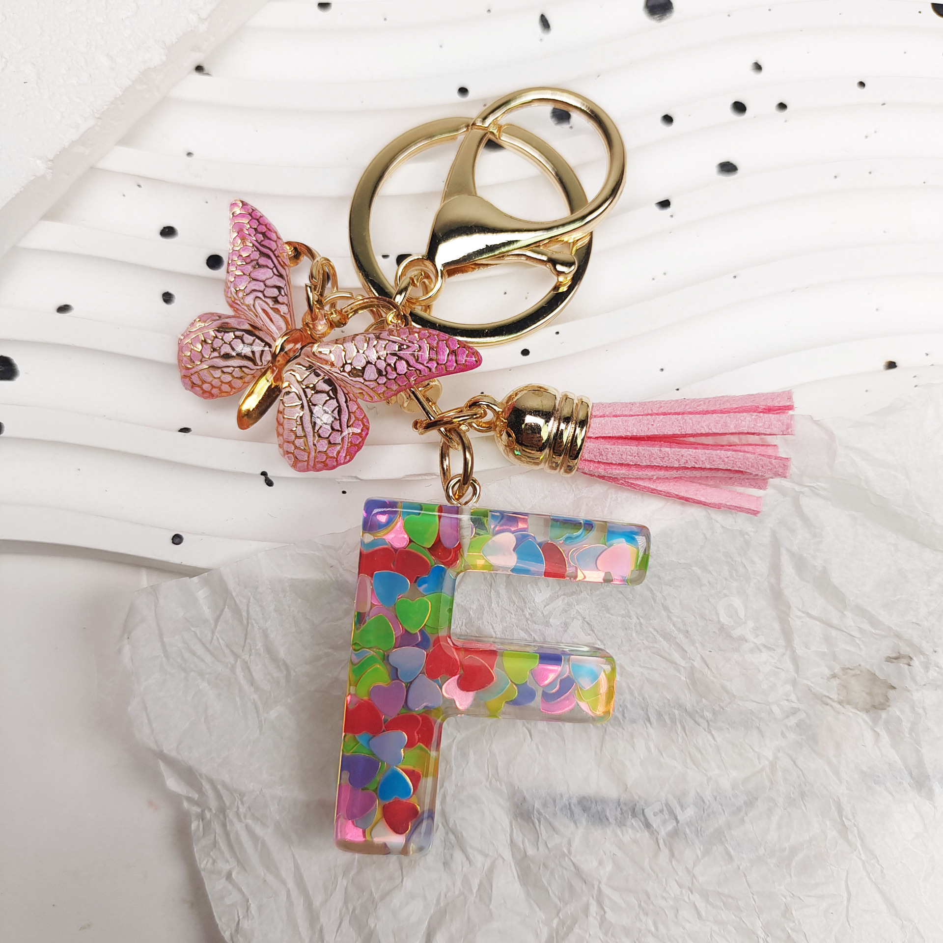 1pcs Fashion Pink Letter Keychain Love Sequins Butterfly Tassel ...