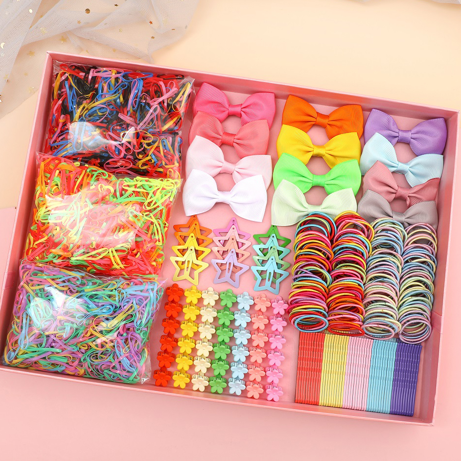 860Pcs/Set Colorful Baby Kids Hair Set Pony Tail for Kids Star Bow Hair ...