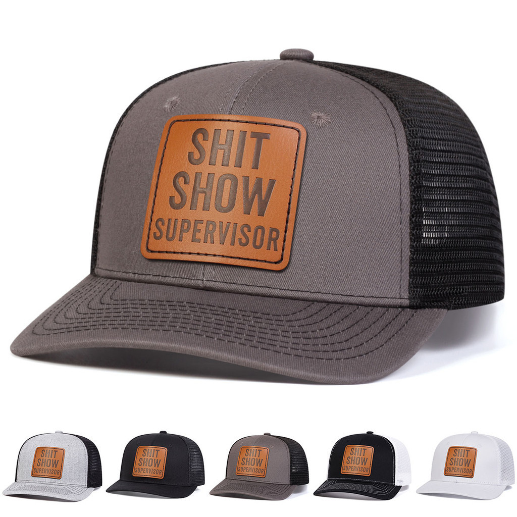 Unisex Slightly curved SHIT SHOW SUPERVISOR leather label Adjustable hip hop Baseball Hat Mesh ...