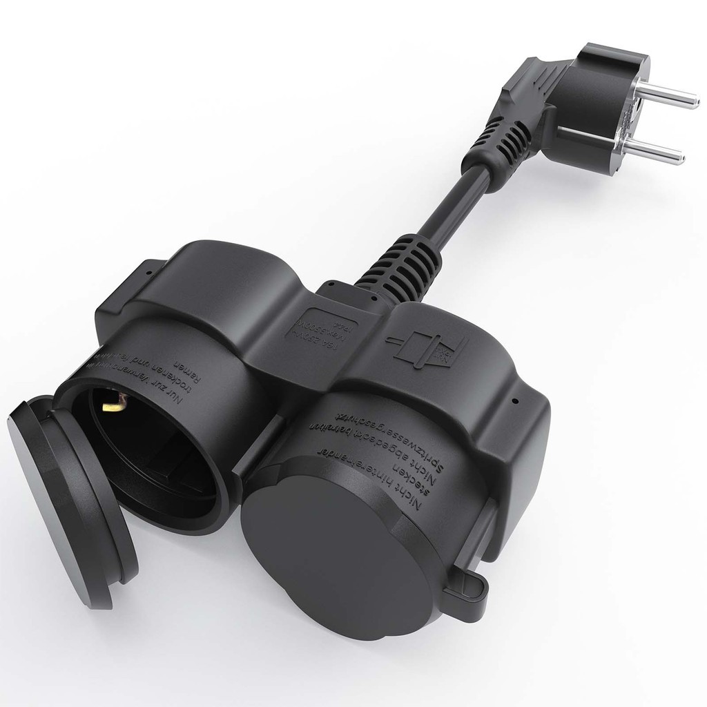 Double Plug Extension Cord 2 Schuko Sockets 250 V 16A with 5cm Short ...