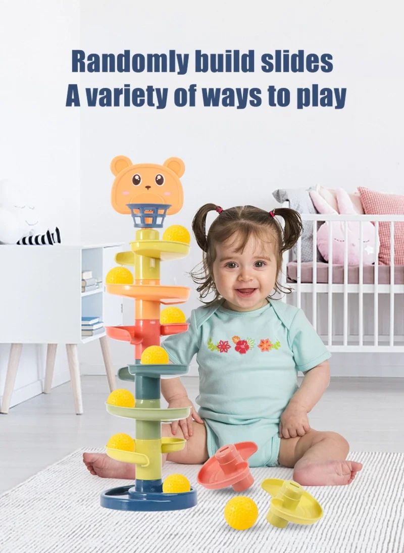 Baby Rotating Track Stacking Montessori Rolling Ball Tower Toys Early ...