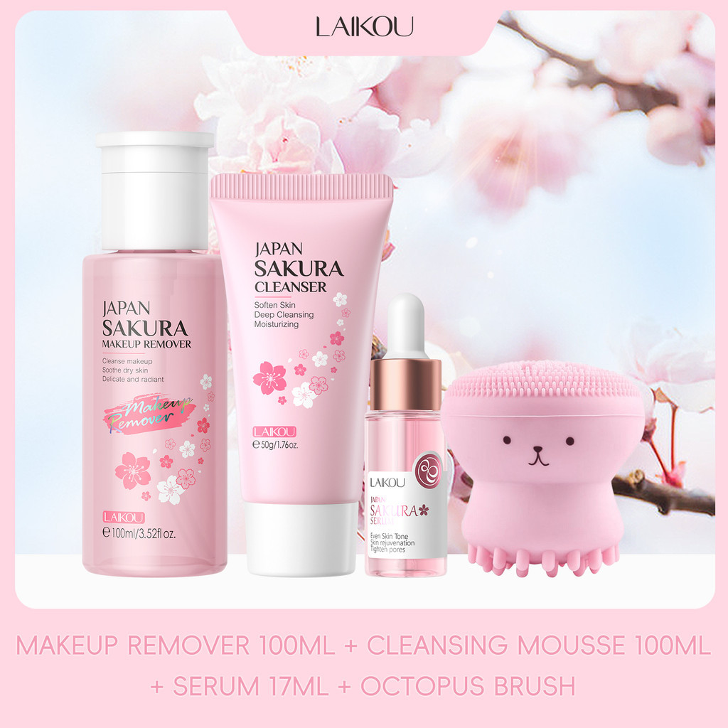 LAIKOU Japan Sakura Cleansing 4pcs Set Gentle Cleanser Soften Skin ...