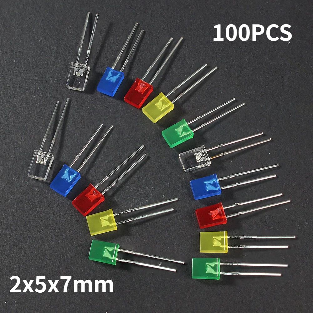 100PCS Square 2*5*7mm LED Light-emitting Diode 2X5X7mm LED Diode Red ...