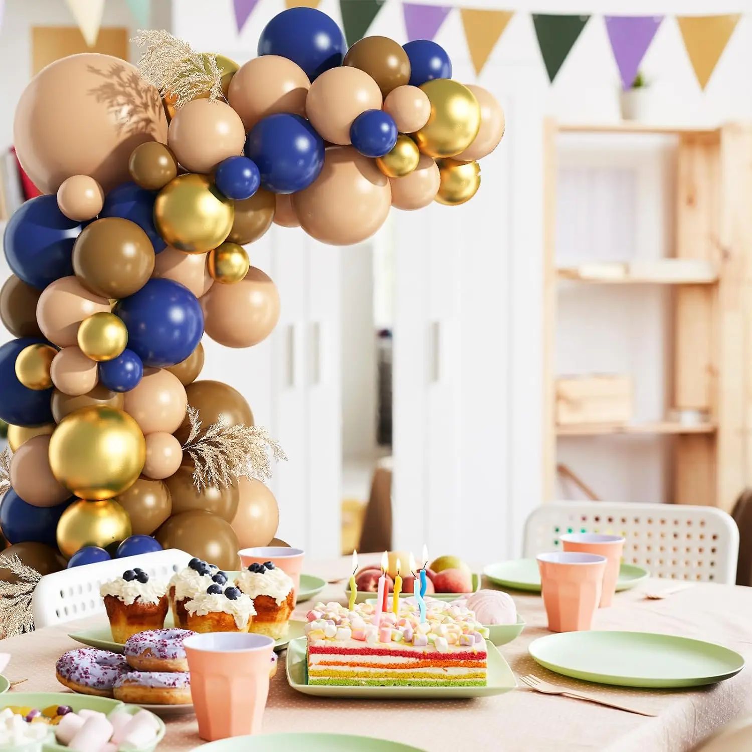 100PCSNavy Blue Brown Balloons Garland Kit, Boho Brown Nude Coffee Dark ...