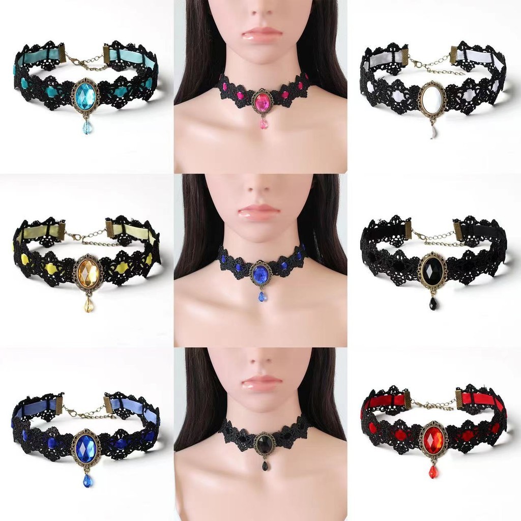 A Gothic Dark Style Simple Gem Lace Retro Classy Punk Collar Collar ...
