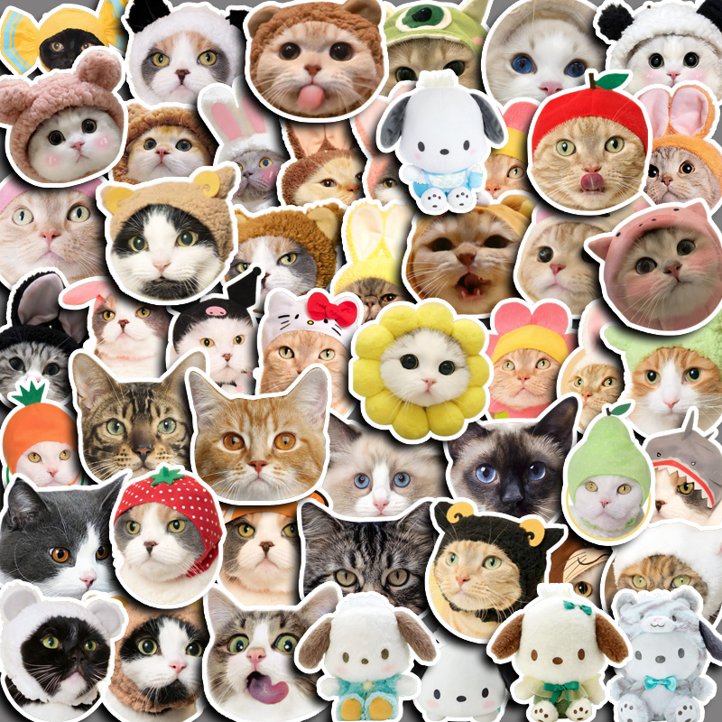 50 Stickers Cute Cat Head Stickers Cute Cat Head Stickers Phone Case ...