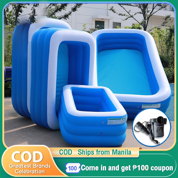 Inflatable Swimming Pool Outdoor Kids Swimming Pool Air Pump Family ...