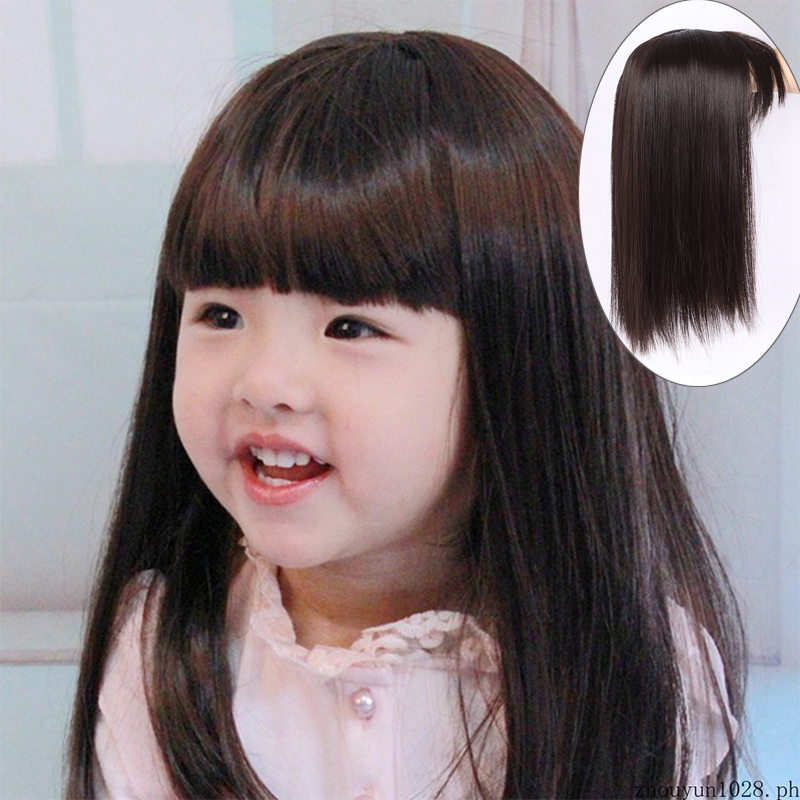 Children's Wig Long Straight top of Wig with Bangs Wig Synthetic Hair ...