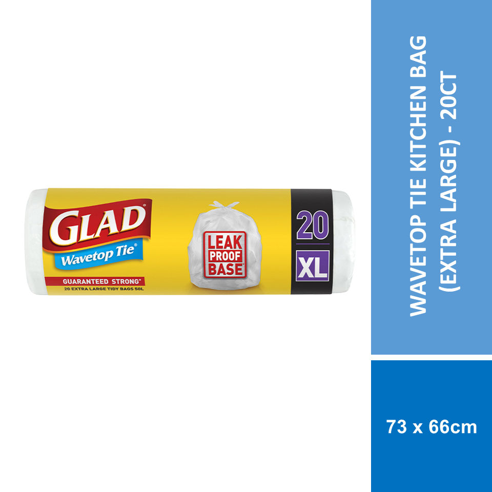 GLAD WAVETOP TIE KITCHEN BAG (EXTRA LARGE) 20CT [73 x 66cm - 50L ...