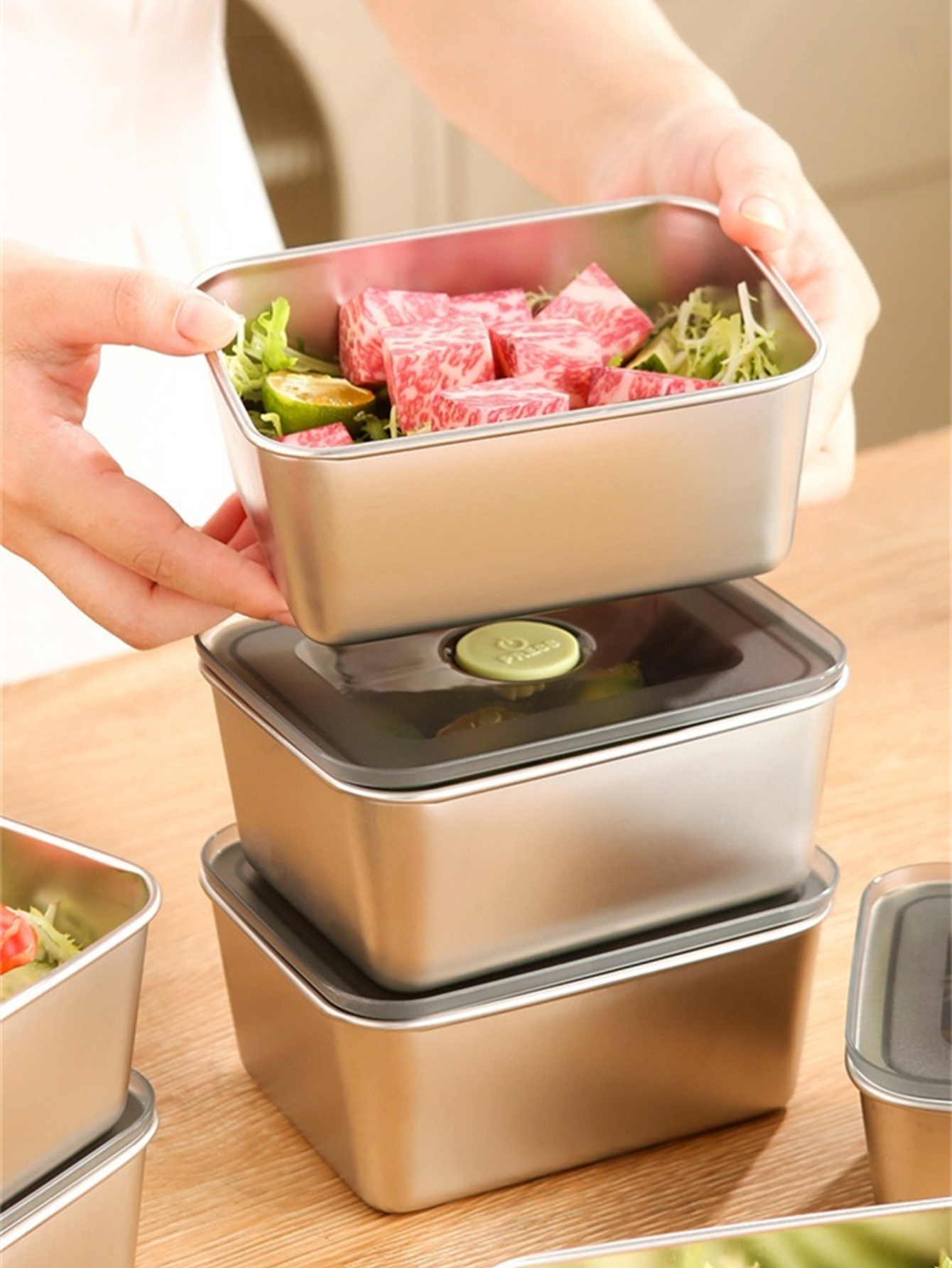 Sus304 Stainless Steel Fresh-keeping Box with Sealed Lid Food Packing ...