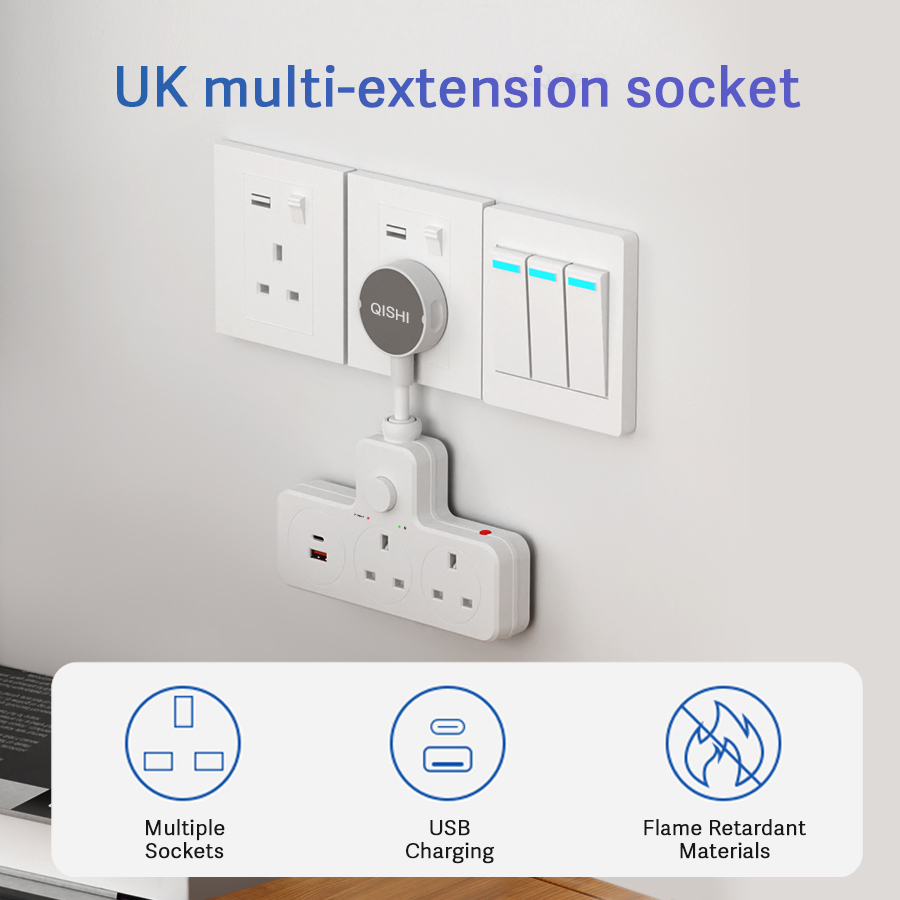 UK Household Extension Cord Multi power socket USB Socket Smart Plug ...