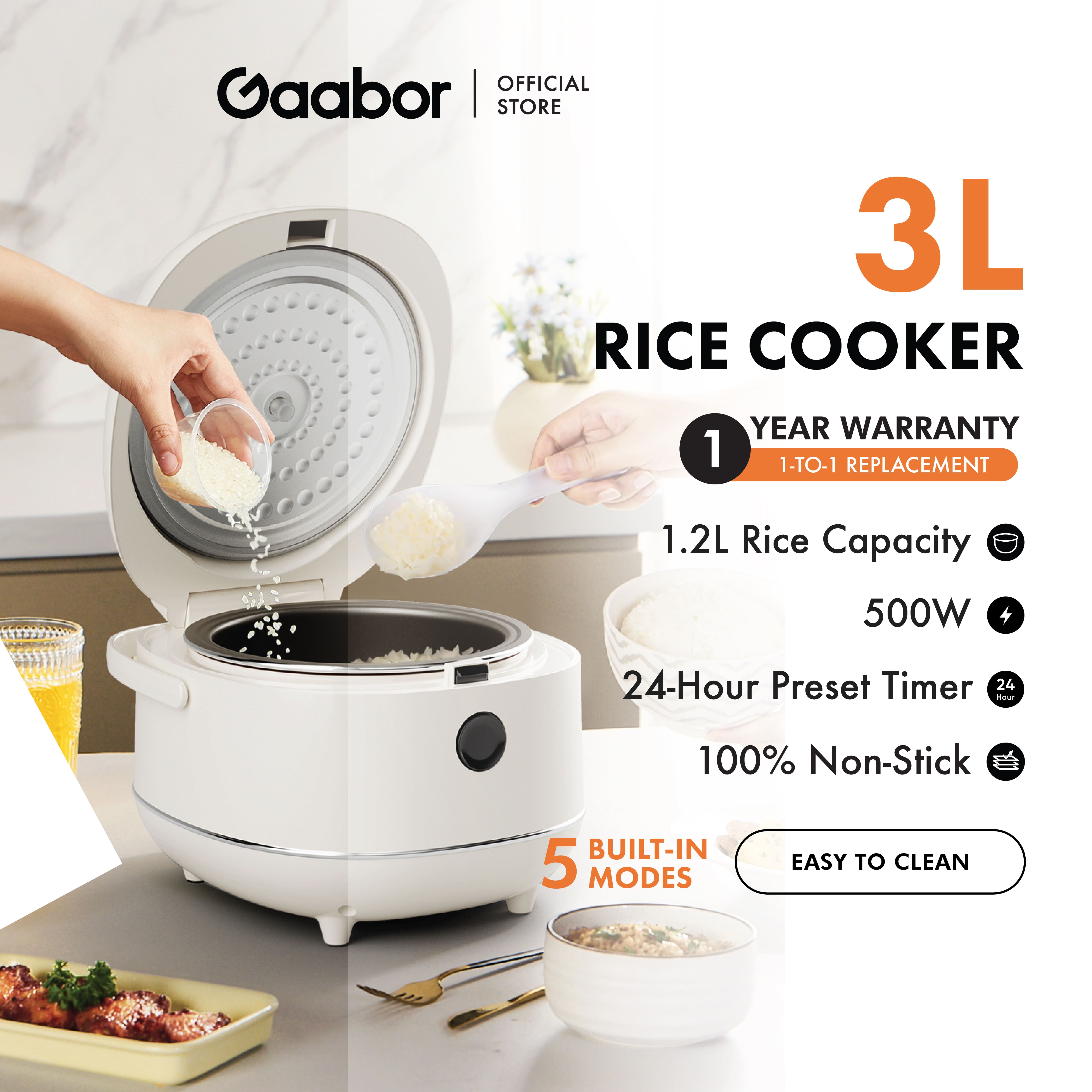 Gaabor 1.2L Smart Mini Rice Cooker 500W | Non-Stick, Compact for 1-2 ...