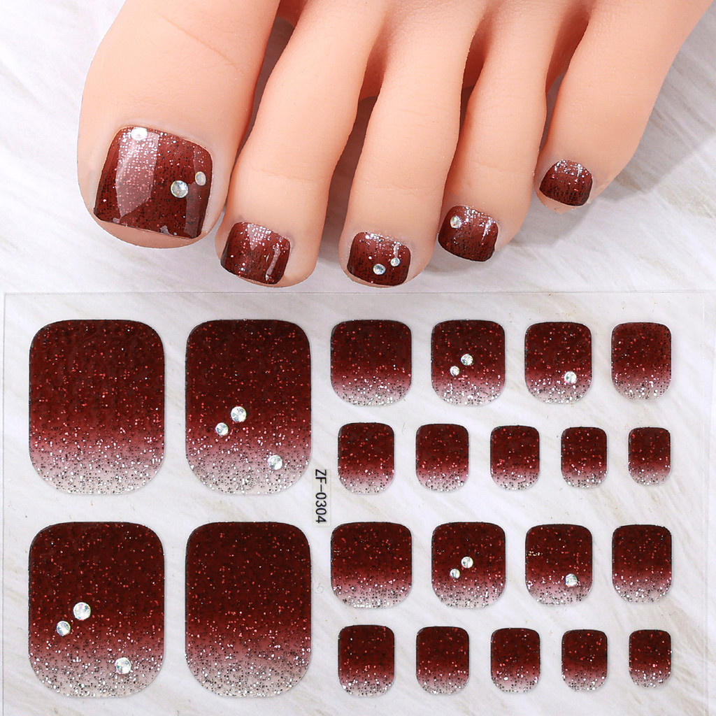 22Tips Glitter Diamond Toe Nail Strips Gradient Foot Adhesive Nail ...