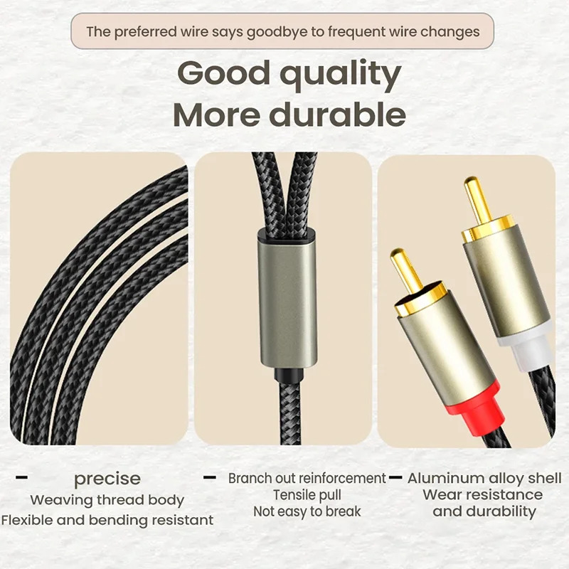 RCA Cable 3.5mm Jack Type C to 2 RCA Audio Cable 3.5mm to 2RCA Male ...