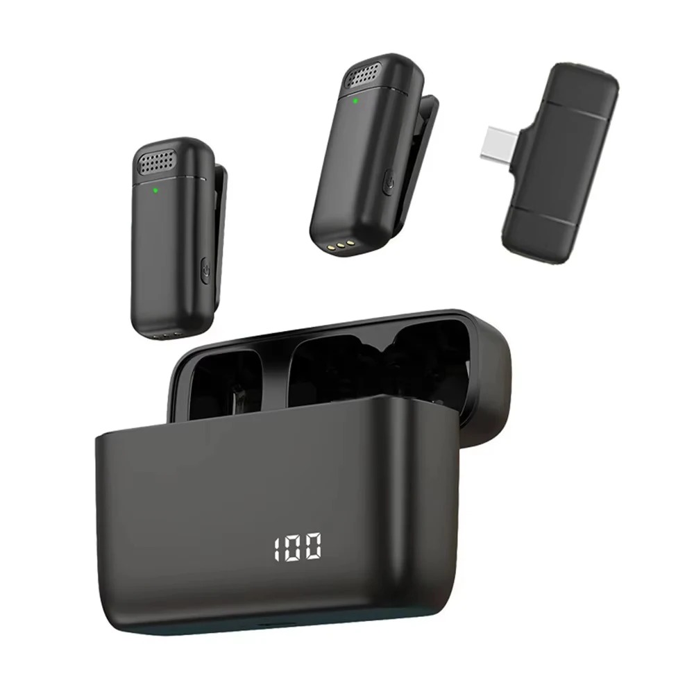 Wireless Lavalier Microphone Charging Case Mic Portable Audio Video ...