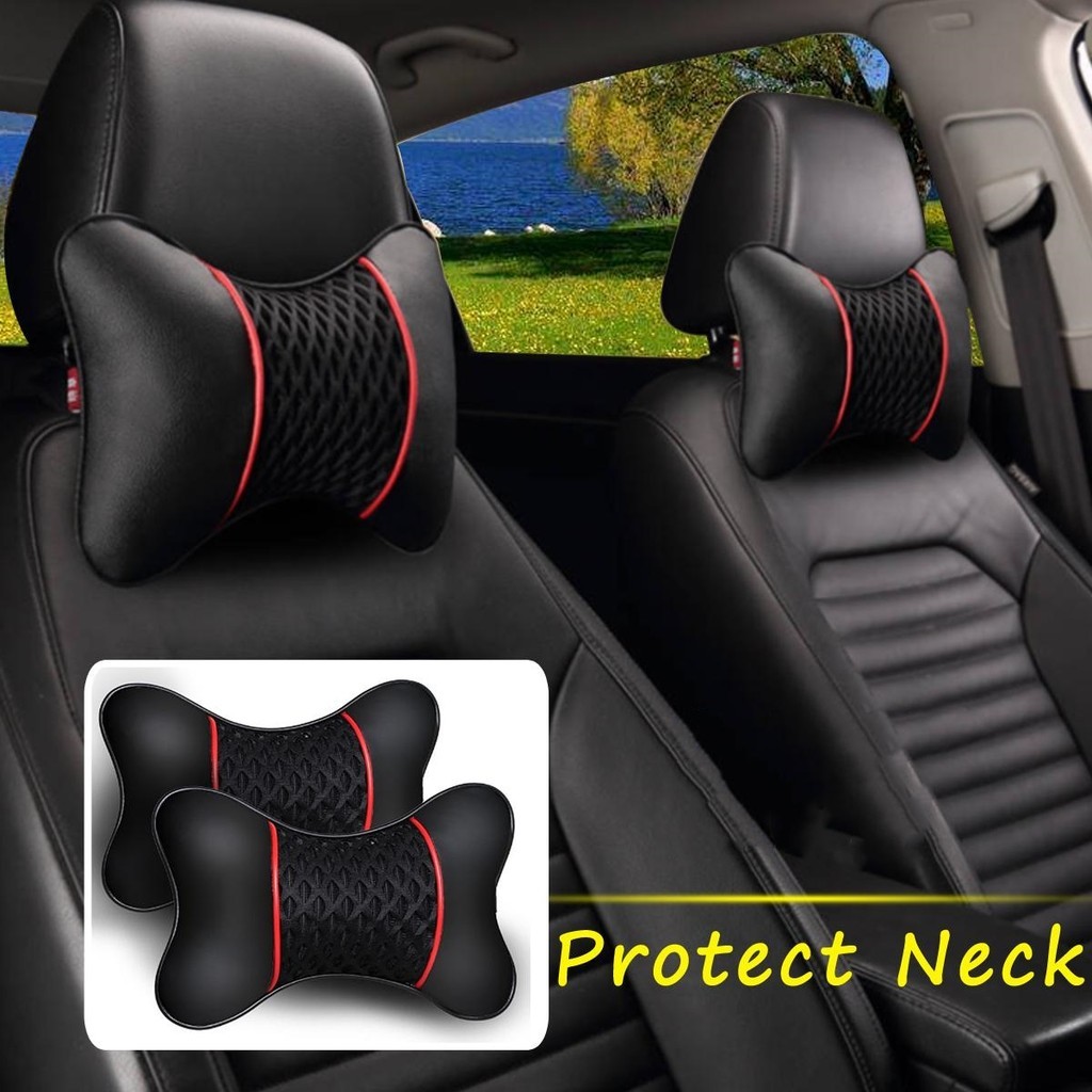 PU Leather Knitted Car Pillows Headrest Neck Rest Cushion Support Seat ...