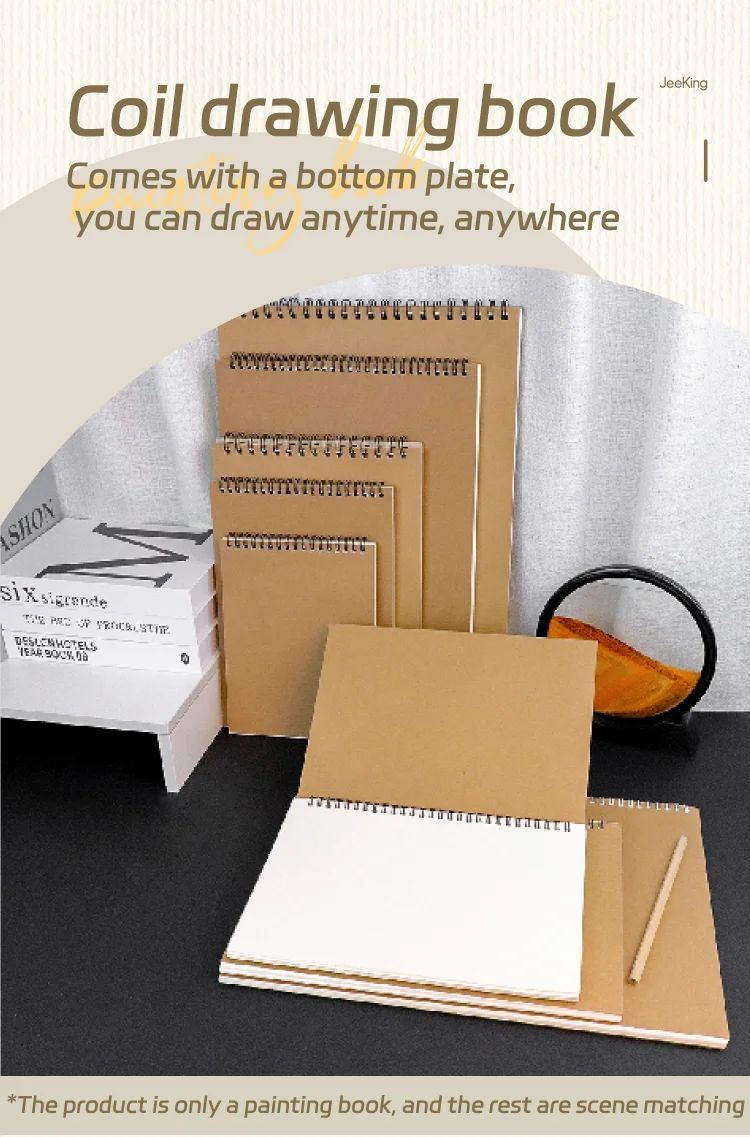 A3/8K/A4/16K/A5 Kraft Paper Sketchbook Spiral Art Notebook Blank Sheets 160GSM HardCover School ...