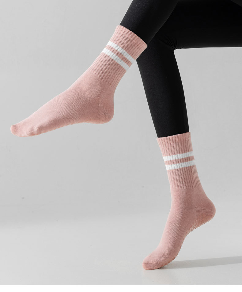 Non-Slip 2-Stripe Socks - Yoga/Pilates Mid-Crew with Silicone | Shopee ...