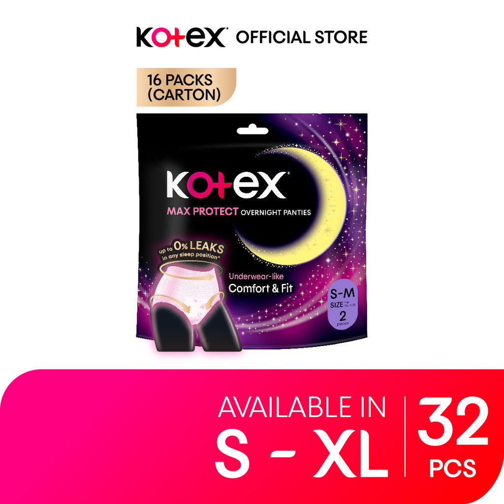 [Bundle of 16] Kotex Overnight Panties S-M/M-L/L-XL (2s)-Period Panties with 360⁰ Anti-Leakage ...
