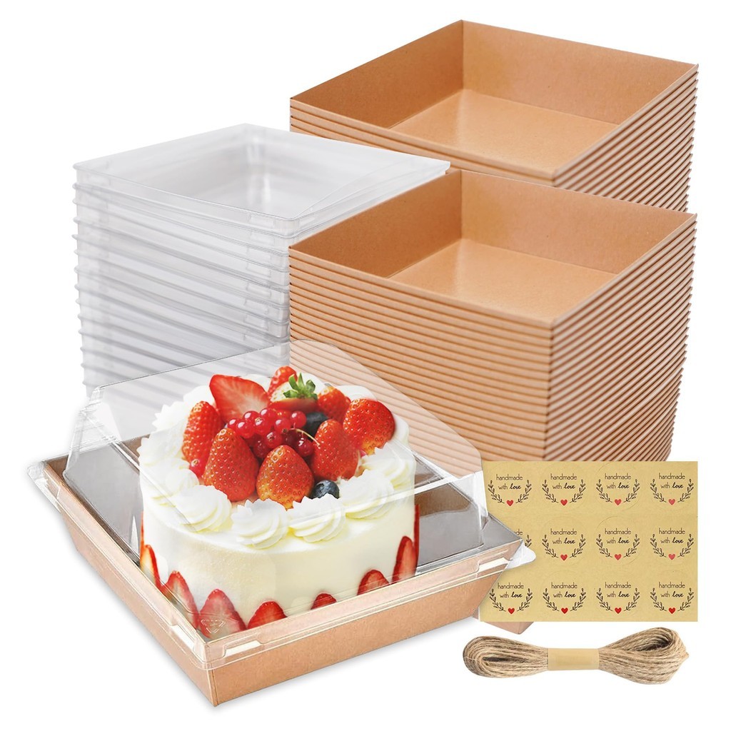 50 Pack Bakery Boxes with Transparent Lids, Take-away Small Dessert ...