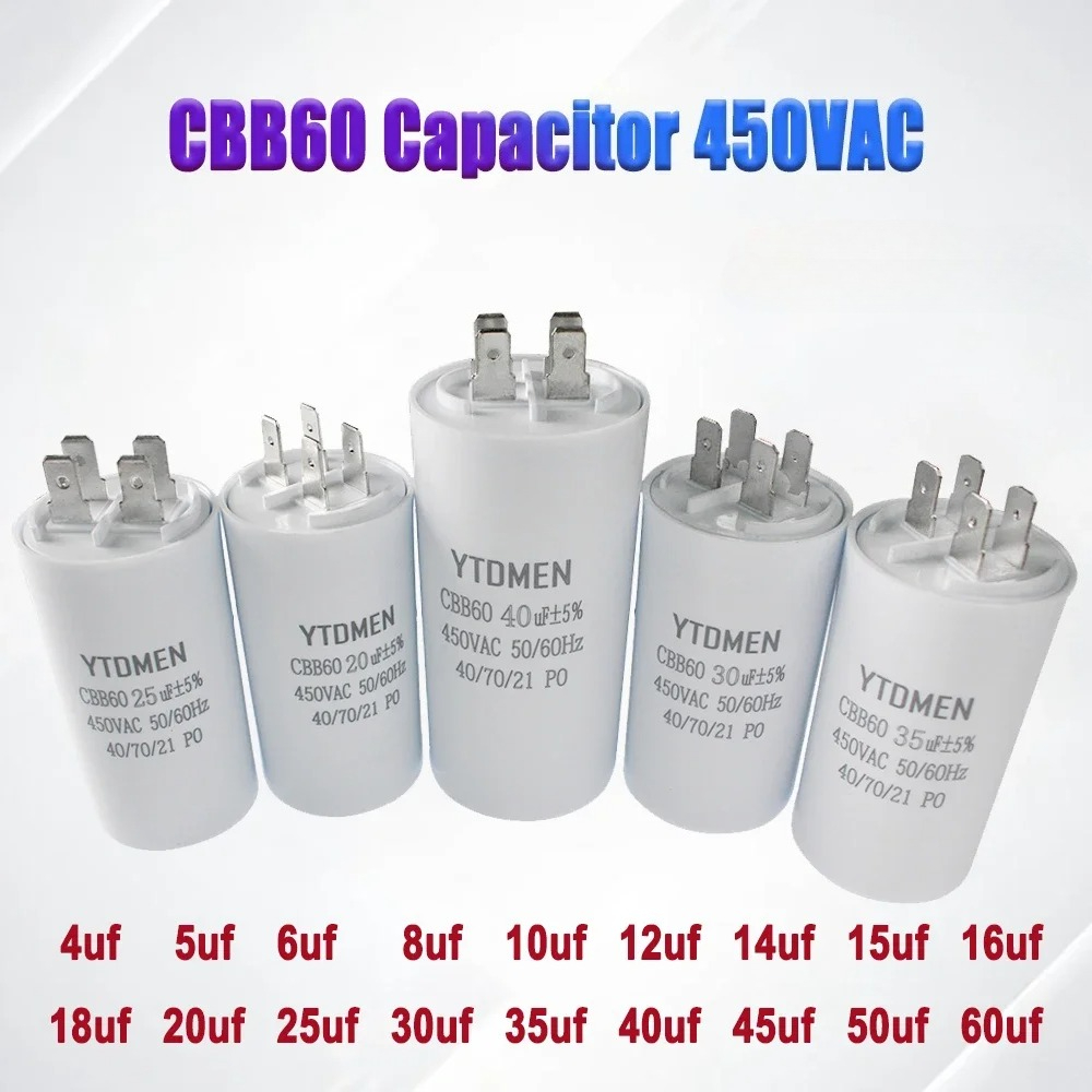 CBB60 4pin 450VAC Starting Capacitor Double Insert Replacement Electric ...