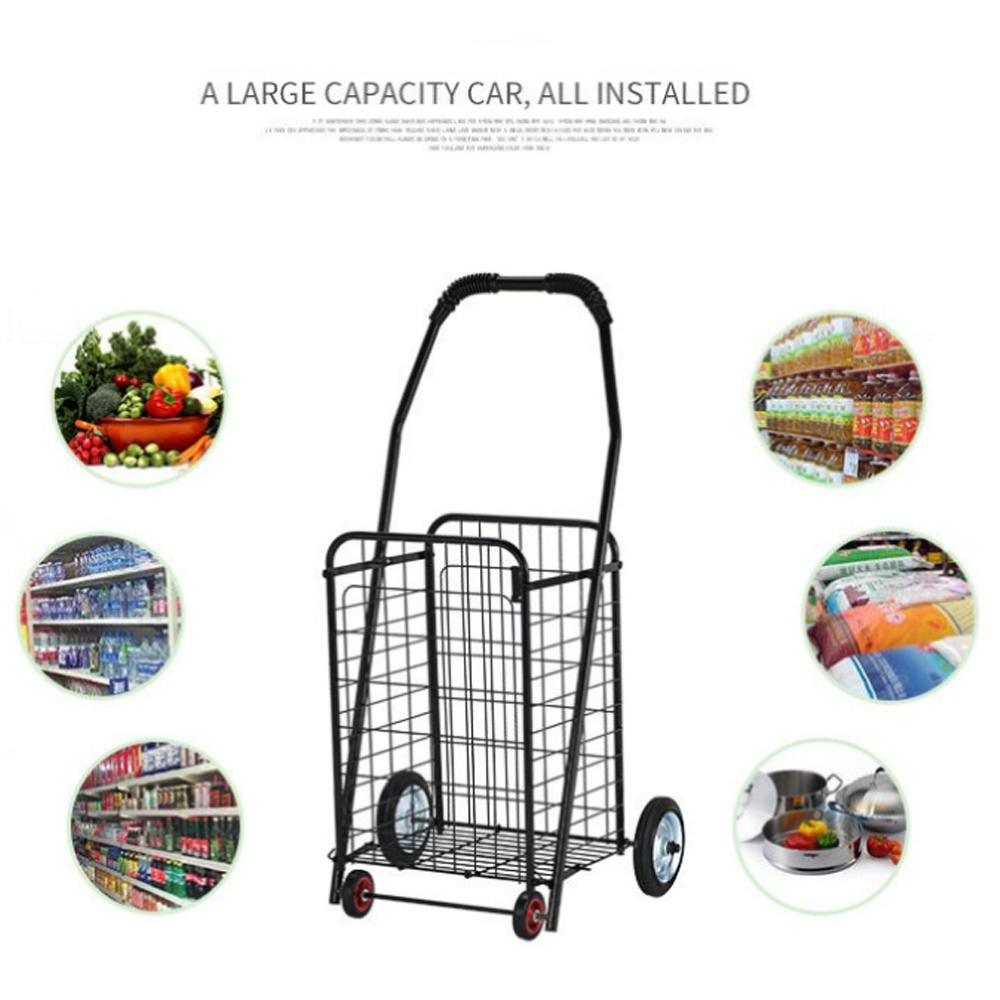 Folding Metal Shopping Cart - Sturdy, Large Capacity, Rolling Wheels ...
