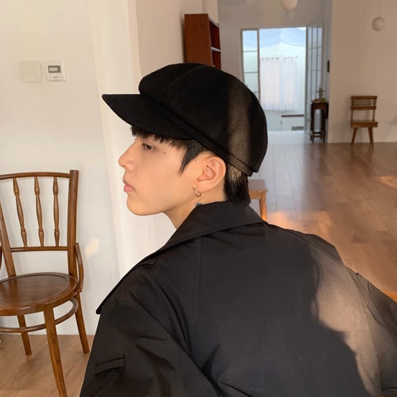 Hat Men's Winter Japanese Style All-Matching Woolen Solid Color ...