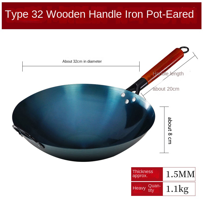 1Pc Old-Fashioned Wrought Iron Single Handle Wok Home Use and ...