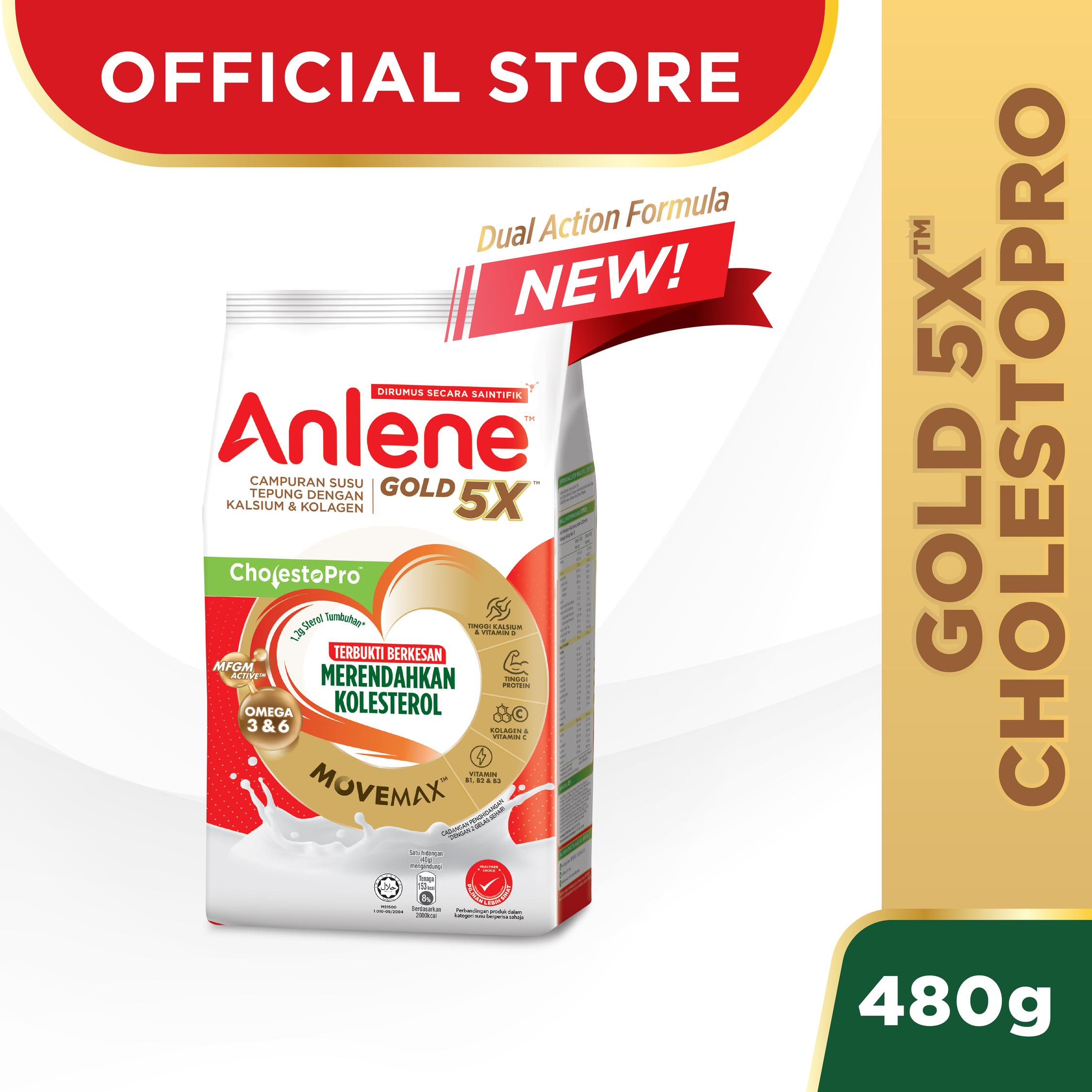 Anlene Gold 5X CholestoPro Adult Milk Formula Powder 480g [Exp 14 Mar ...