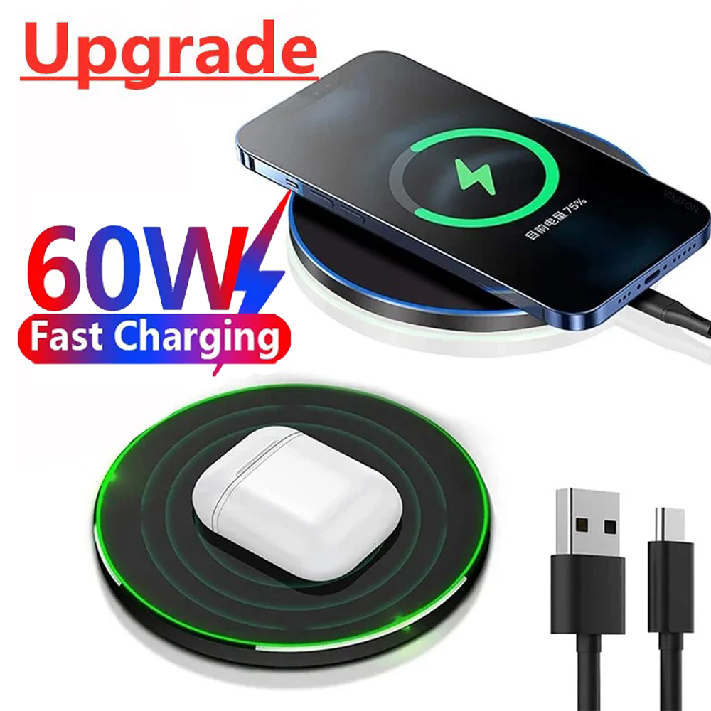 60W Wireless Charger Upgrade Fast Charging Pad Quick Charge QC 3.0 For ...
