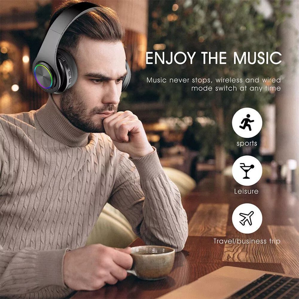 B39 Headphone Colorful Flash Light Wireless Bluetooth 5.0 Over Ear ...