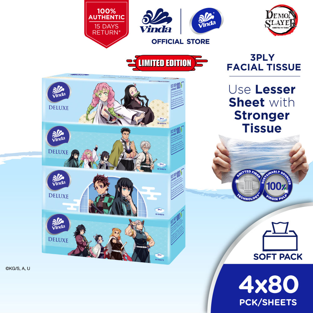 Vinda Deluxe Box Facial Tissue 3ply Demon Slayer Limited Edition (4x80s ...