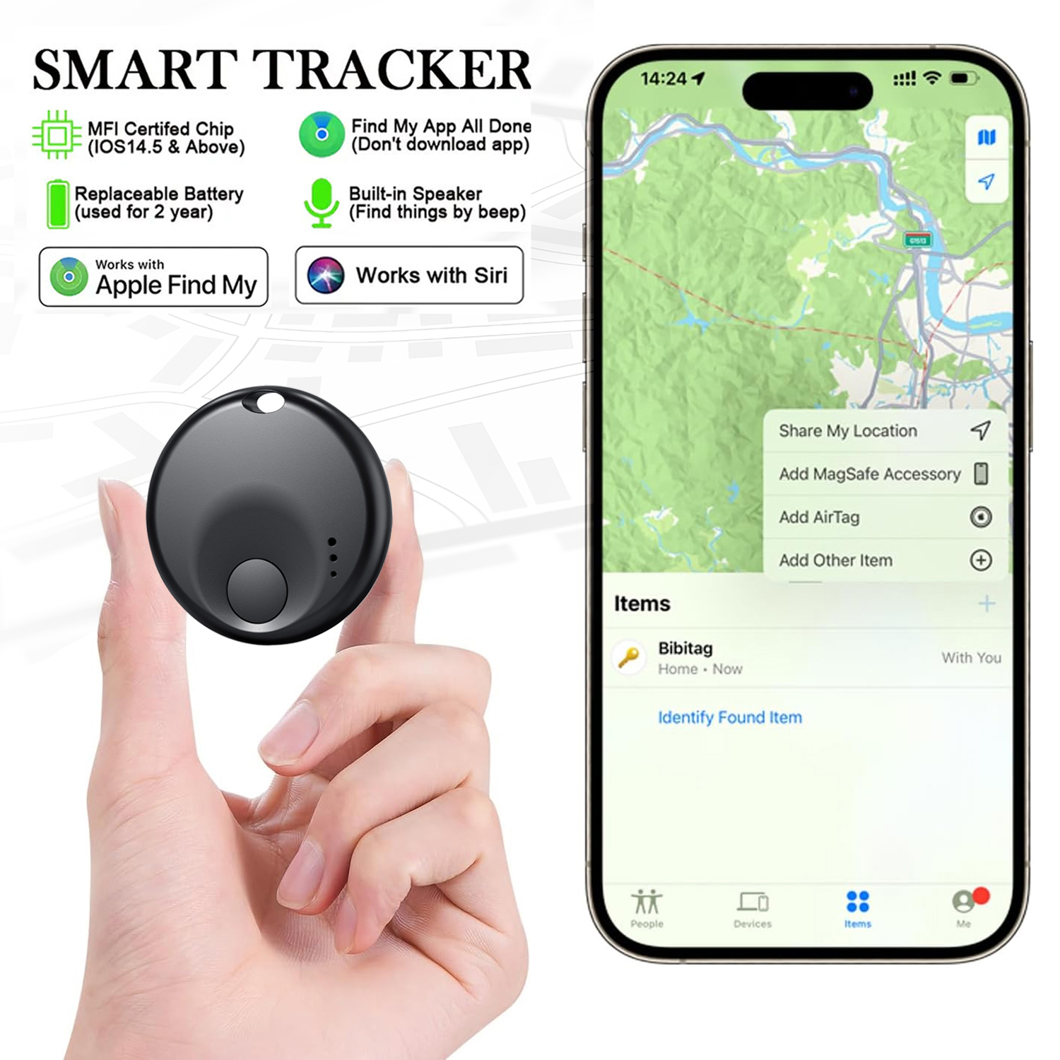 Smart GPS Tracker Mini Anti-Loss Reminder for iOS Apple Find My MFI Car ...