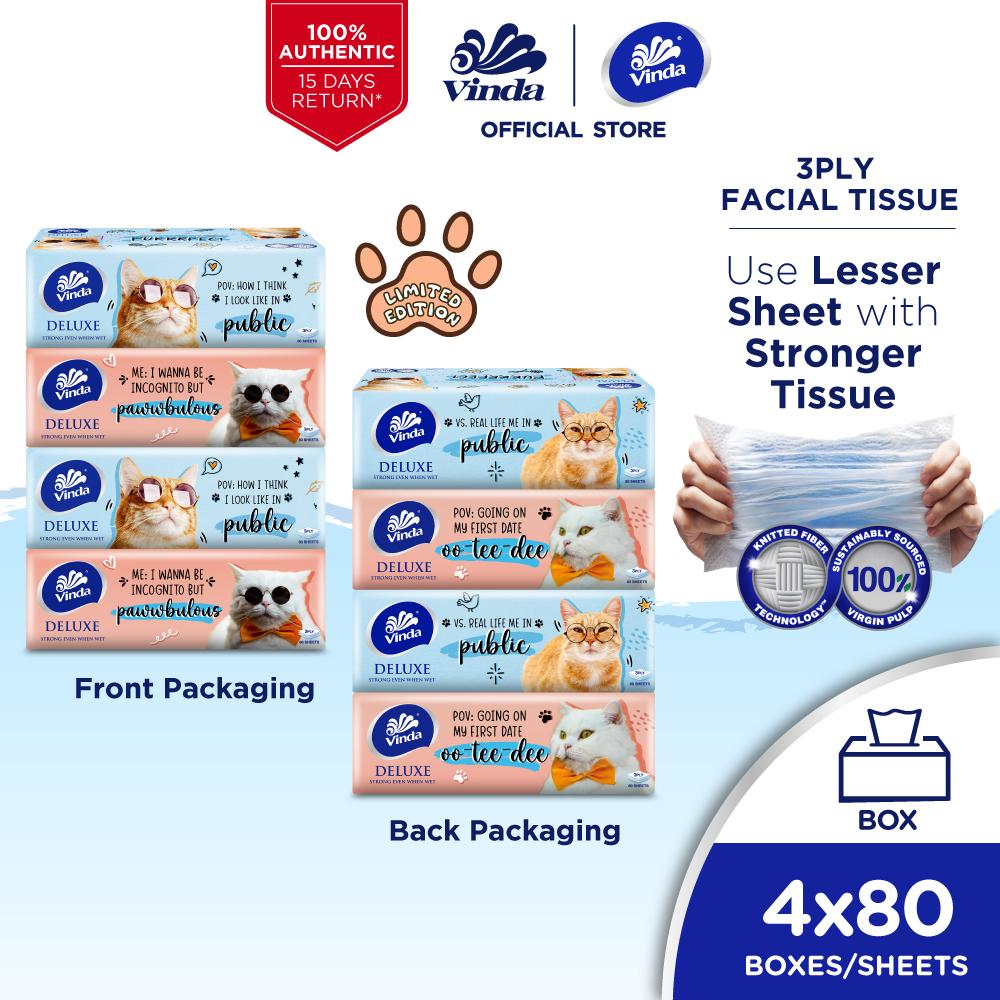 [Bundle of 4] Vinda Deluxe Box Pack Facial Tissue 3ply Cat Limited ...