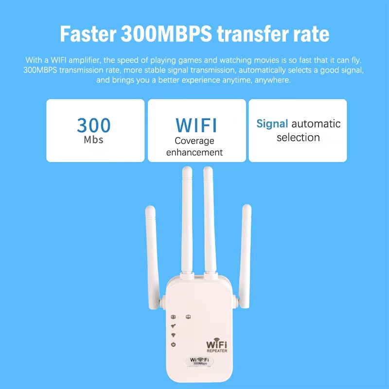 300Mbps WiFi Repeater Wireless WIFI Extender 4 Antenna WiFi Booster 5G ...