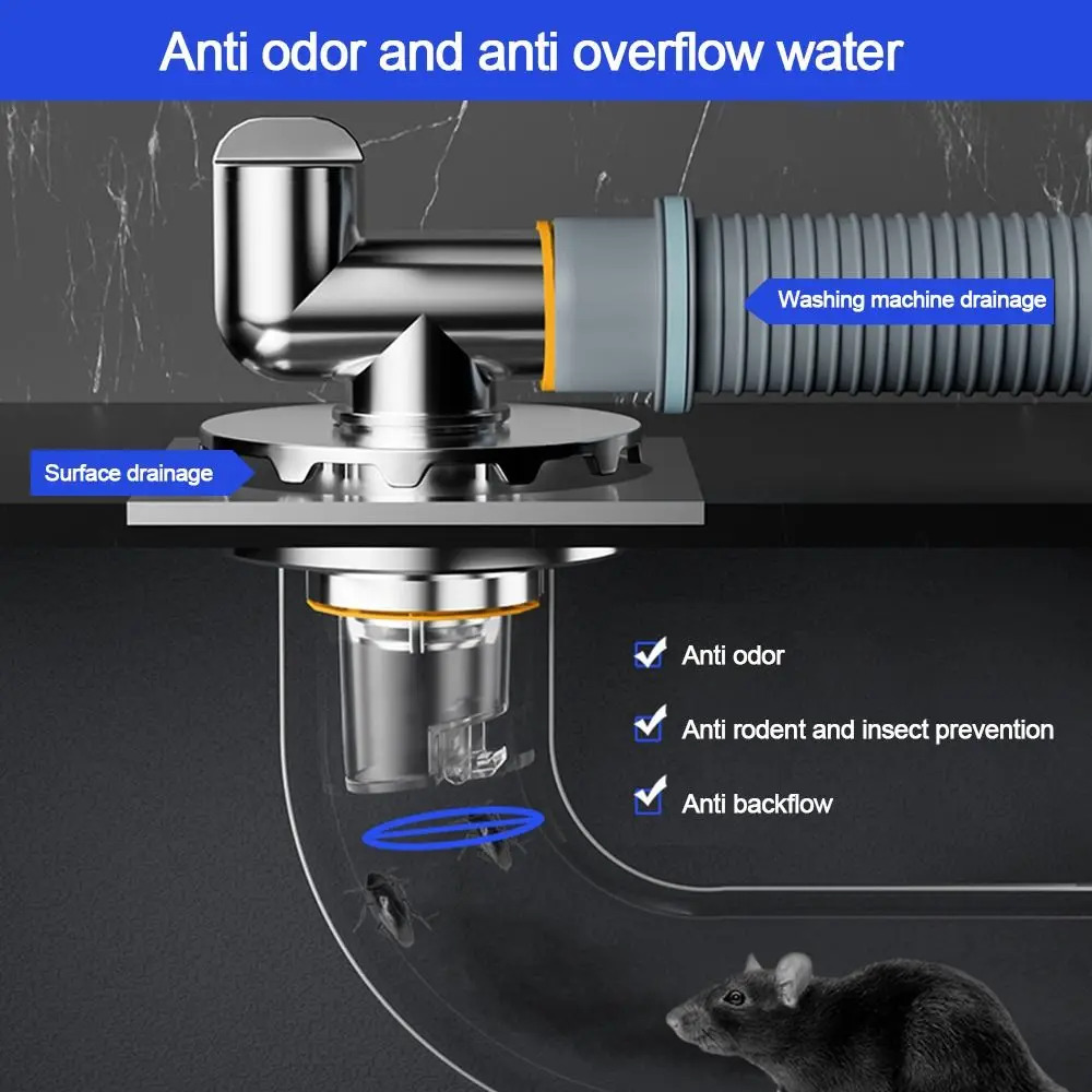 Washing Machine Drain Pipe & Floor Drain Connector - 3-Way Anti-Odor ...