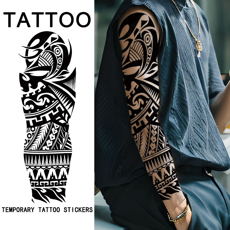 Tribal Arm Sleeve Temporary Tattoos Masculine Waterproof Sticker for ...