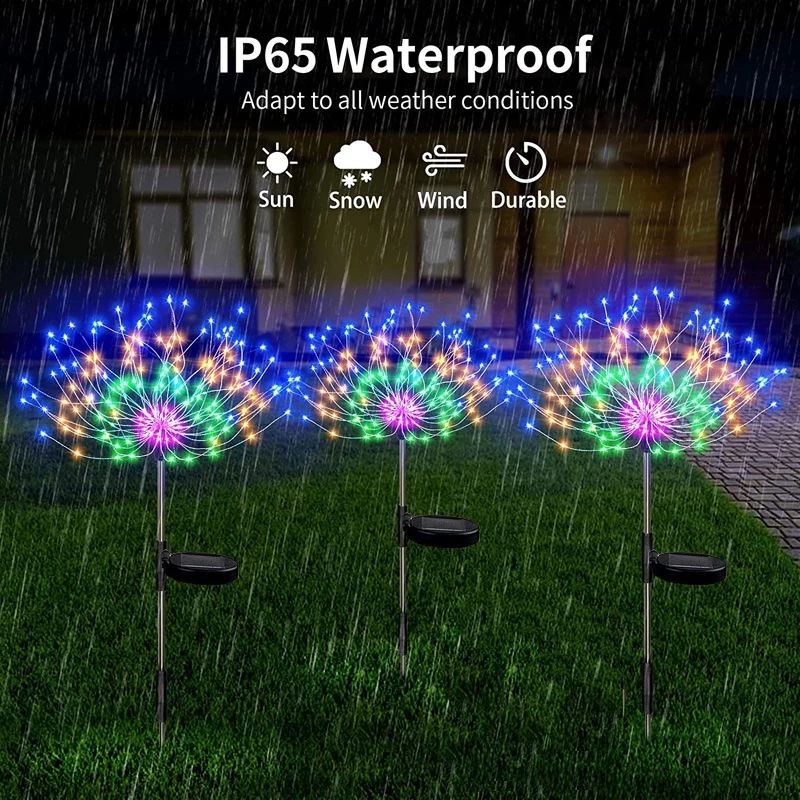 Solar Fireworks Light - Tricolor Waterproof 8 Modes For Garden Lawn ...