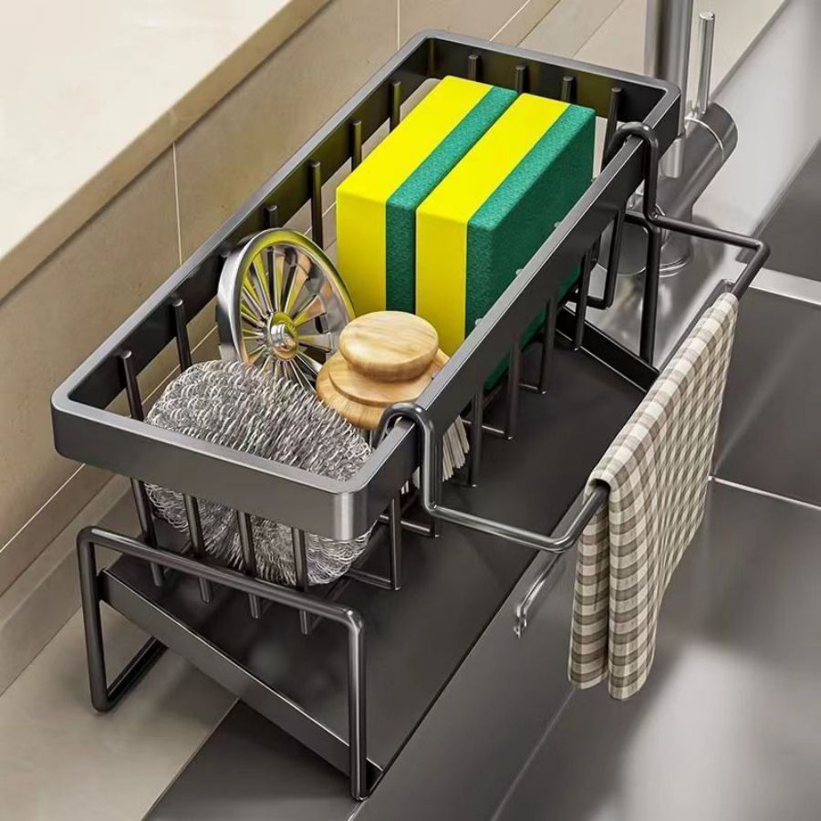 Multifunctional Sponge Rack Drainer Kitchen Shelf Sink Rag Dishwashing ...