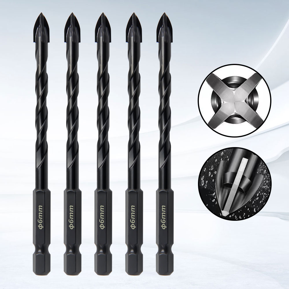 5PC6mm hexagonal handle black cross glass drill for ceramic tile ...