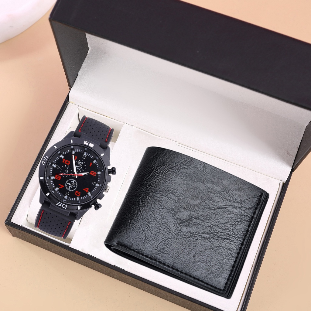 Kegllect 【Watch+wallet】 Men Leather Strap Quartz Watch Men Wallet ...
