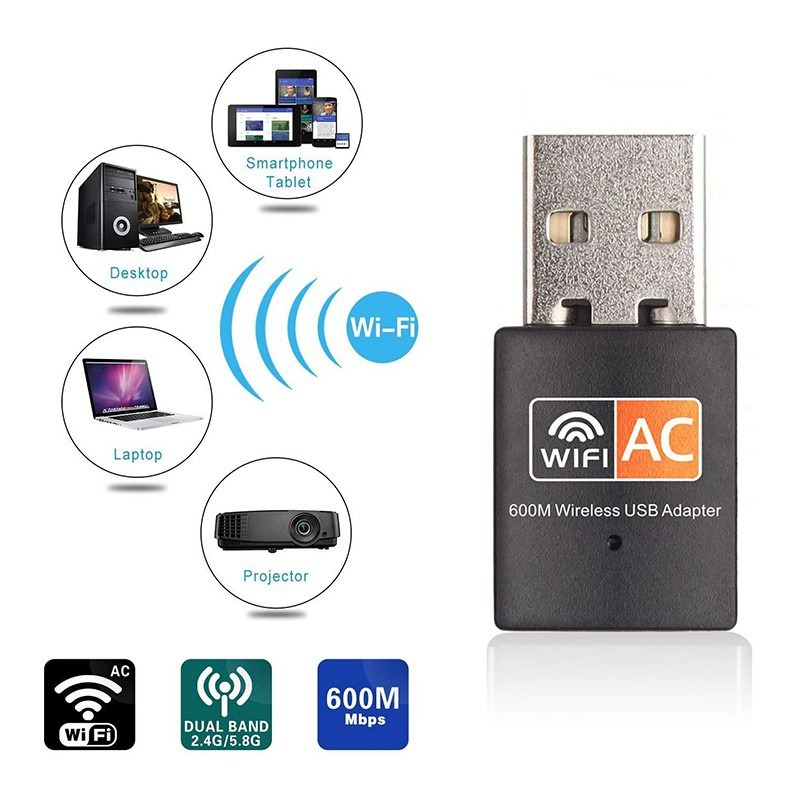 600M Dual Band Wireless Network Card Computer External 2.4G/5G USB Wifi ...