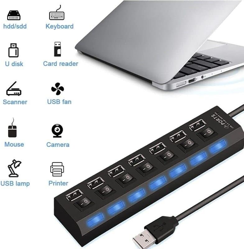 7 Port USB Expand Hub Ruler External HD Pendrive No Charging White ...