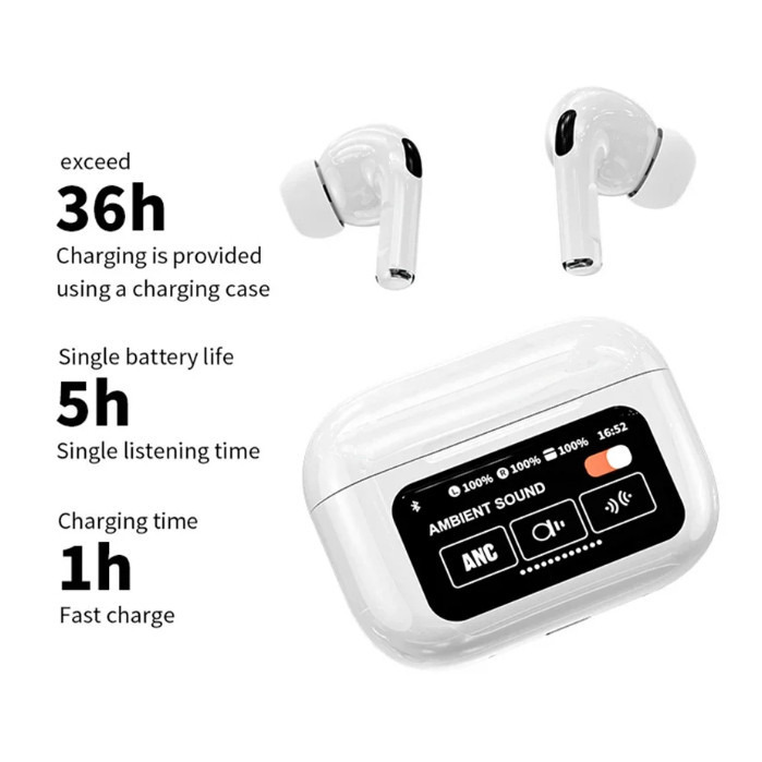 A9 Pro TWS Screen Wireless Bluetooth Earphone ANC ENC Noise Cancelling ...